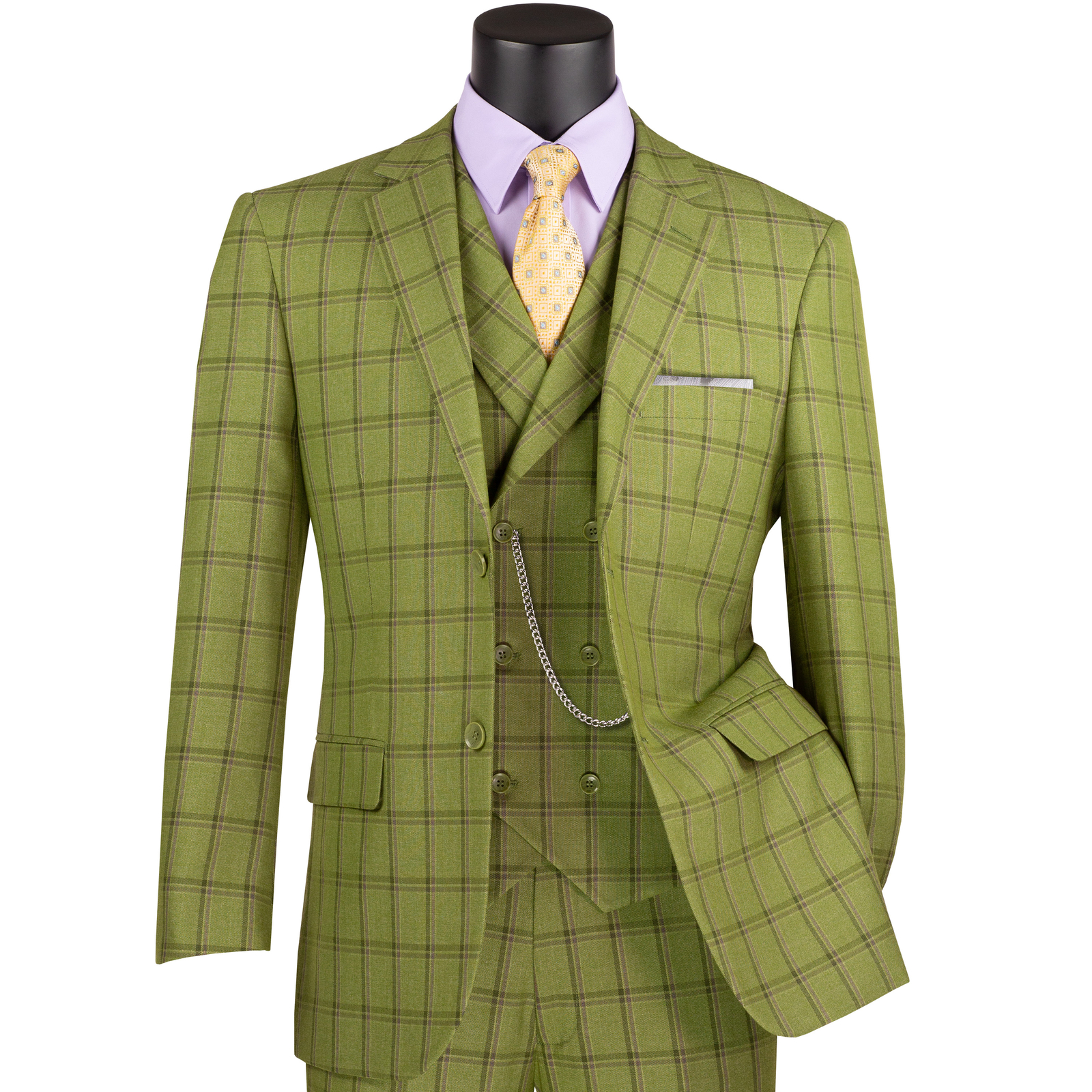 VINCI Men's Moss Green Windowpane 3pc 2-Button Modern Fit Suit - NEW | eBay