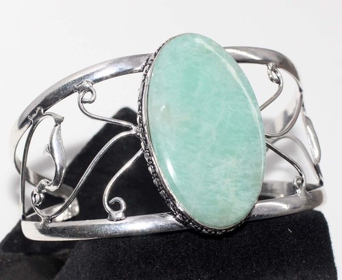 925 Silver Plated Huge Amazonite Bangle Handmade Jewelry Size 6.5" MJ | eBay