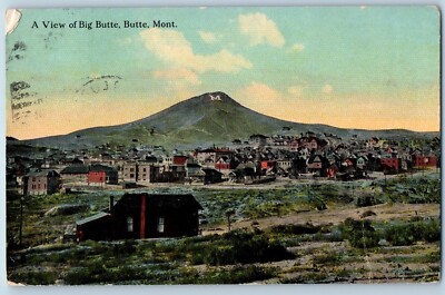 Butte Montana MT Postcard Scenic View Of Big Butte Mountain Houses ...