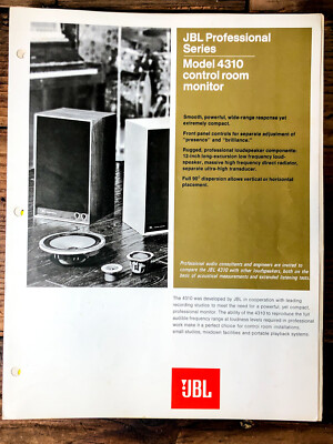 JBL Model 4310 Speaker 3 pg Foldout Dealer Brochure *Orig* | eBay