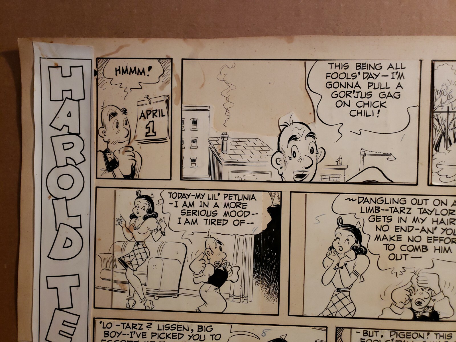 HAROLD TEEN & MYRTLE Original Sunday Comic Strip Art CARL ED 4-1-1945 ...