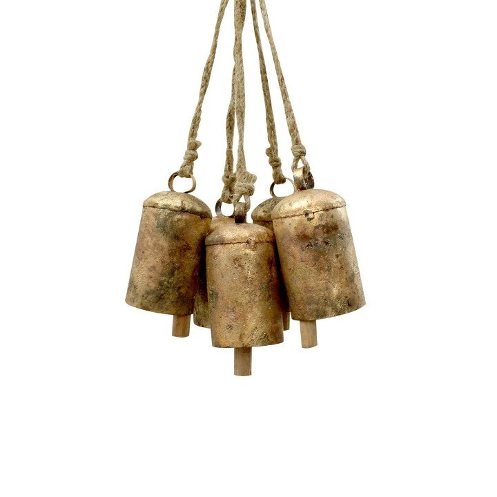 5 Large Rustic Hanging Cow Bells Décor Rounded Top Antique Style Garden ...
