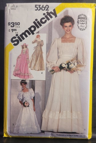 Gunne Sax Wedding Dress Pattern Vintage Complete Size 6 Simplicity 5362 ...
