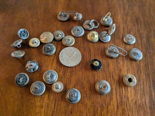 VTG Victorian Lot Of 27 Various Silver & Brass Buttons Hematite See ...