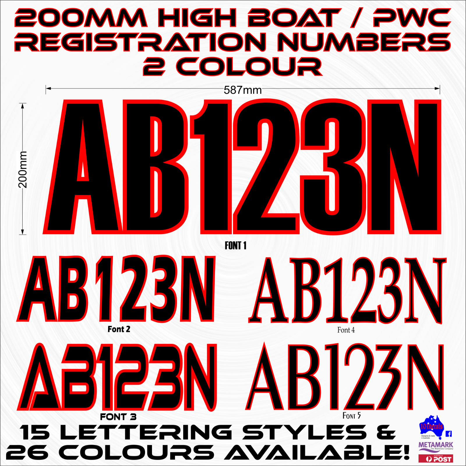 2x200mm 2 colour fishing BOAT REGISTRATION marine numbers letters decal ...