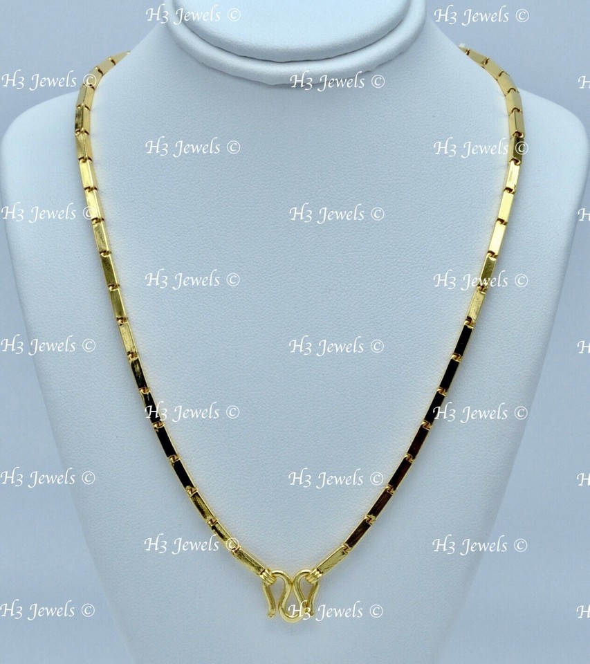 30.00 grams 24k Yellow Gold Custom handmade box chain baht necklace 22 ...