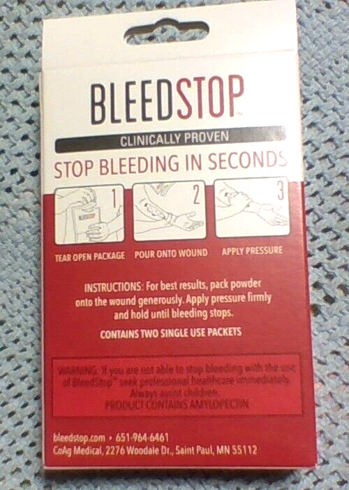 BLEEDSTOP (2PK) 20g packets: Stop Bleeding in Seconds! Home First Aid ...