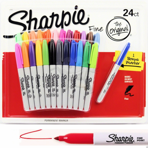 24 + 1 SHARPIE Markers Coloured Permanent Sharpies Marker Pen Bulk Fine ...