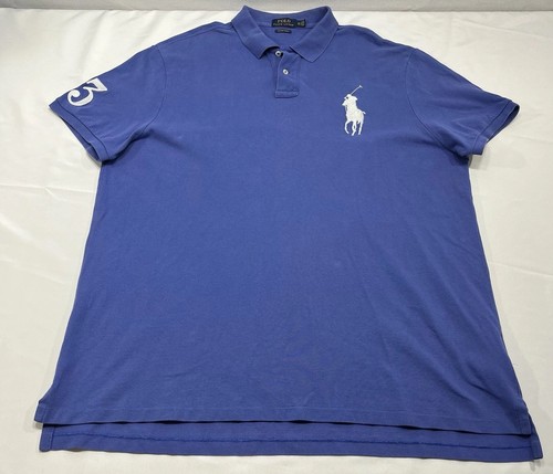 Polo Ralph Lauren Polo Shirt Mens 2XL Blue Custom Fit Big Pony 3 Sleeve ...