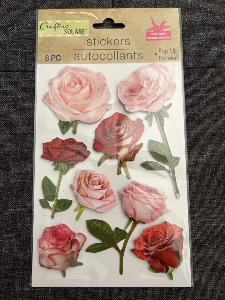 Pink & Red Roses Sticker Sheet Crafters Square Flower Stickers ...