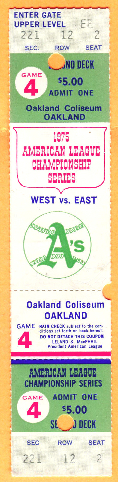 1975 ALCS GAME #4 FULL PHANTOM TICKET-RED SOX AT A'S | eBay
