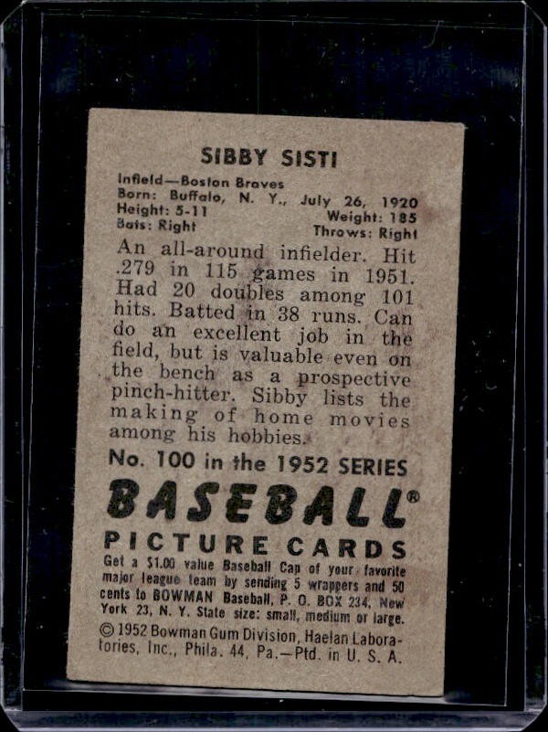 1952 Bowman Sibby Sisti #100 | eBay