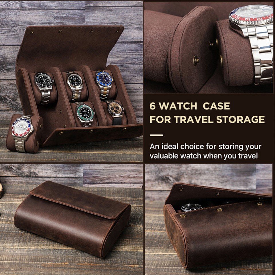 Genuine Leather 6 Slots Watch Roll Jewelry Watch Display Storage Box ...