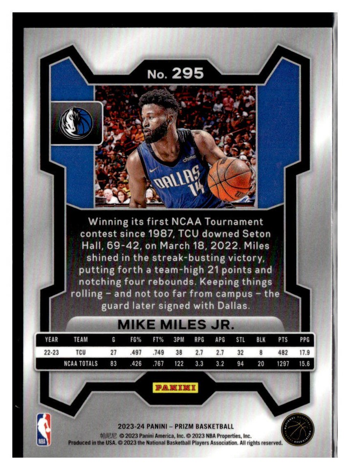2023-24 Panini Prizm #295 Mike Miles Jr RC Mavericks | eBay