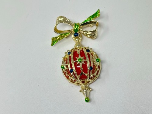 Vintage Goldtone Red Cabochon Inset Enamel Green Christmas Ornament ...