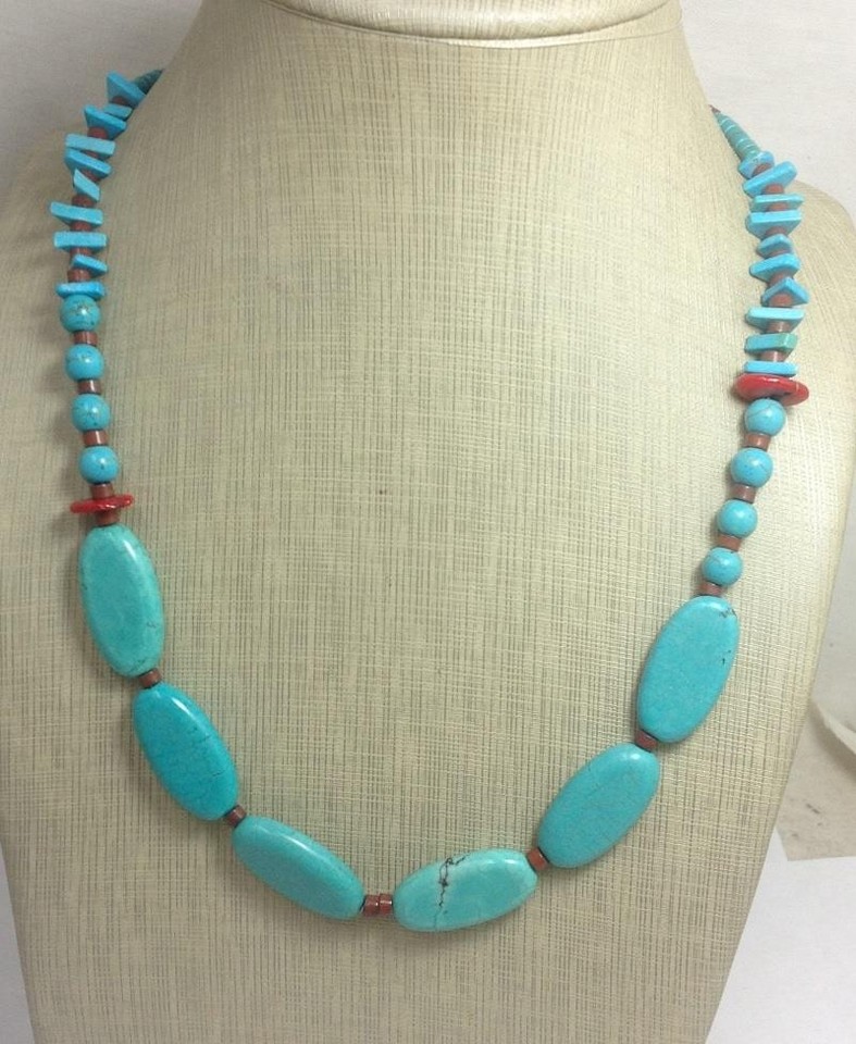 20" southwestern block turquoise /red coral necklace(A607-w1.5) | eBay