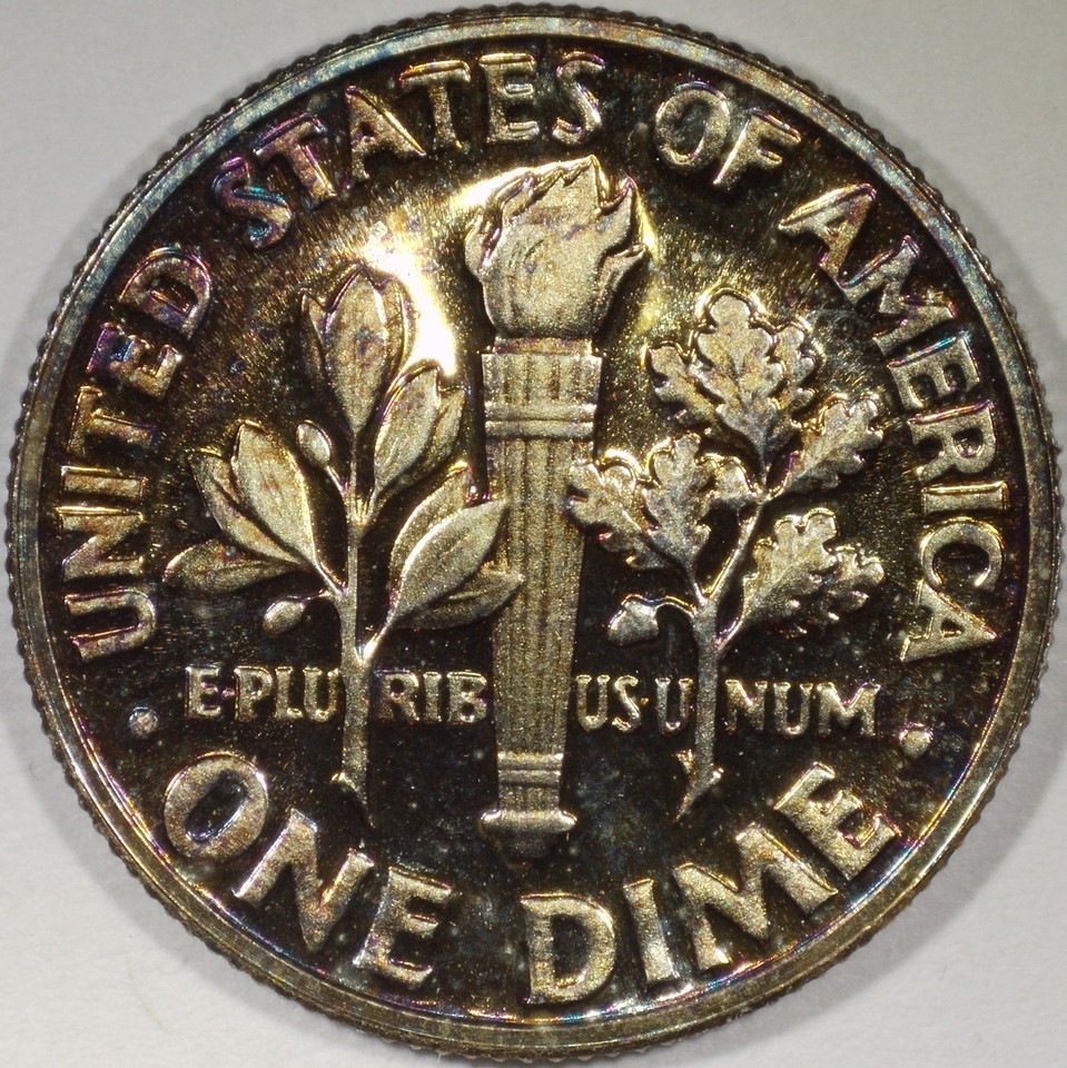 1960 10C (Proof) Silver Roosevelt Dime - Monster Rainbow Toned | eBay