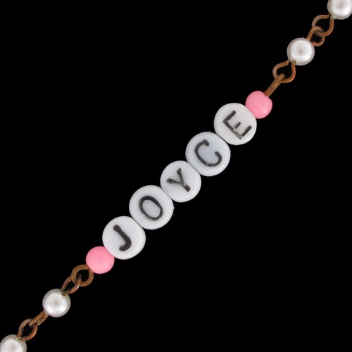 Joyce - Pink Glass Faux Pearl Name Link Bracelet - Circa 1950-60 | eBay
