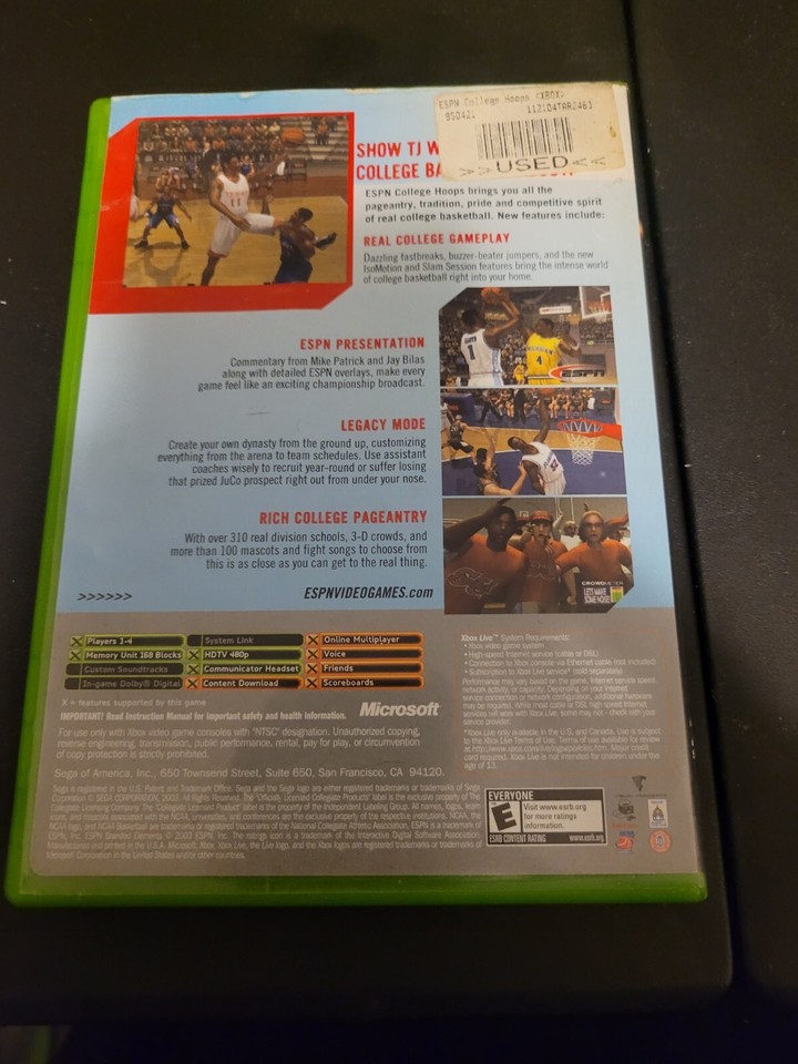 ESPN College Hoops (Microsoft Xbox, 2003) 10086640403| eBay