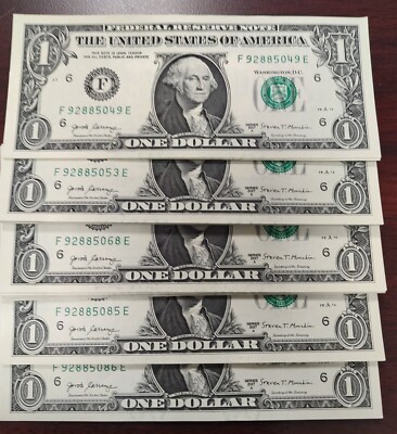 NEW Uncirculated ONE Dollar Bills, SERIES 2017A $1 Sequential Notes LOT ...