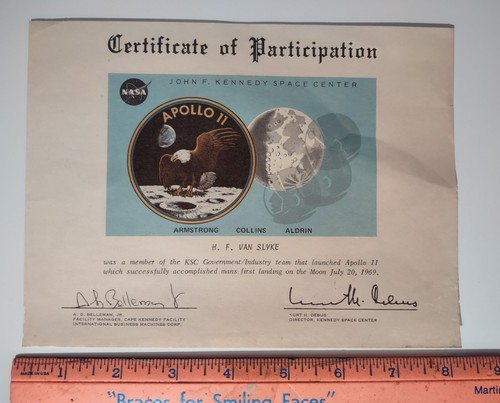 Apollo 11 Certificate of Participation Nasa July 20, 1969 | eBay