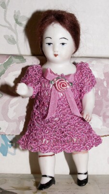 French Mignonette Doll Dress for 4" All Bisque Picolette Doll, Rose ...