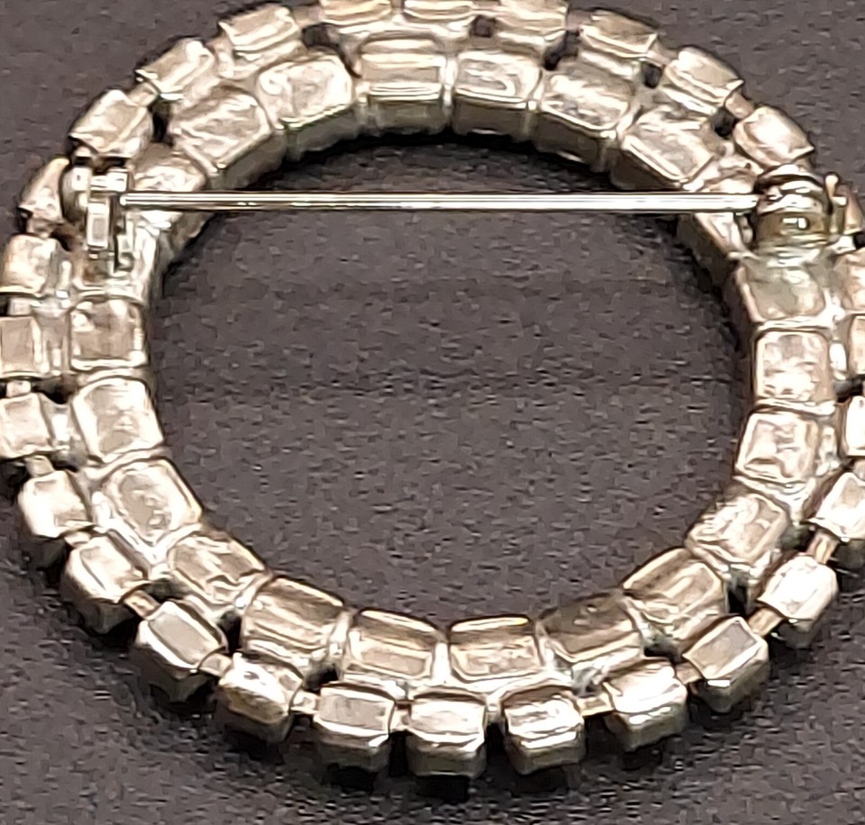 Blue White Rhinestone Crystal? Brooch Pin Circle Double Row Prong Set ...