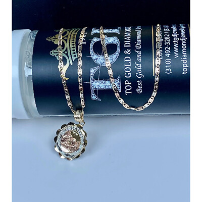 1.5mm Chain TGDJ 14k Tri-color Gold Baptism Religious Pendant With 1 ...