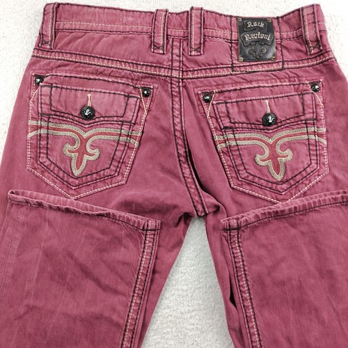 Rock & Revival Jeans Pierre Straight Size 36 Red Denim Embellished ...
