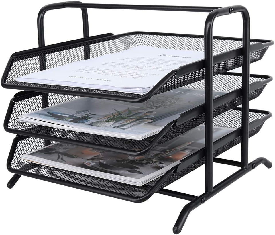 3 Tier A4 Mesh in Tray Office Desk Tidy File Holder Document Storage ...