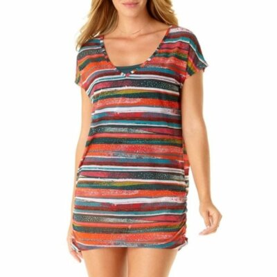 NWT ANNE COLE Tropication V-Neck Side Shirred Tunic Swim Cover Up M | eBay