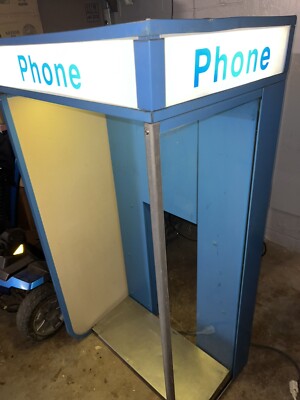 Vintage Steel Blue Pay Phone Booth Lighted Telephone Enclosure 3 Side ...