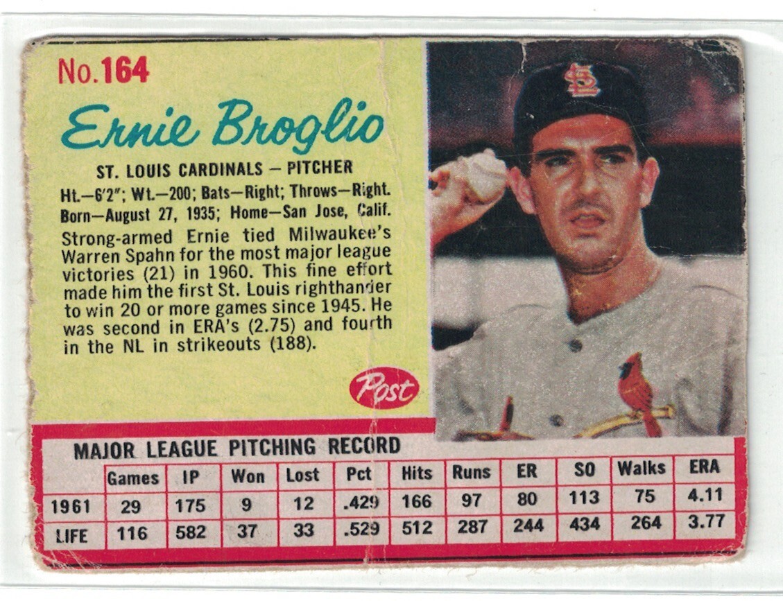 1962 Post - #164 Ernie Broglio for sale online | eBay
