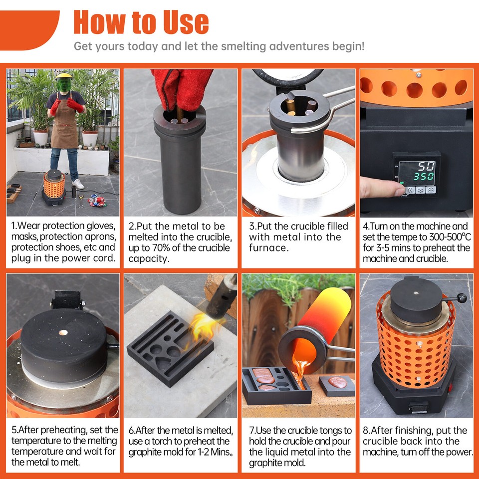 3KG Metal Melting Furnace Gold Silver Aluminum Copper Smelter w ...