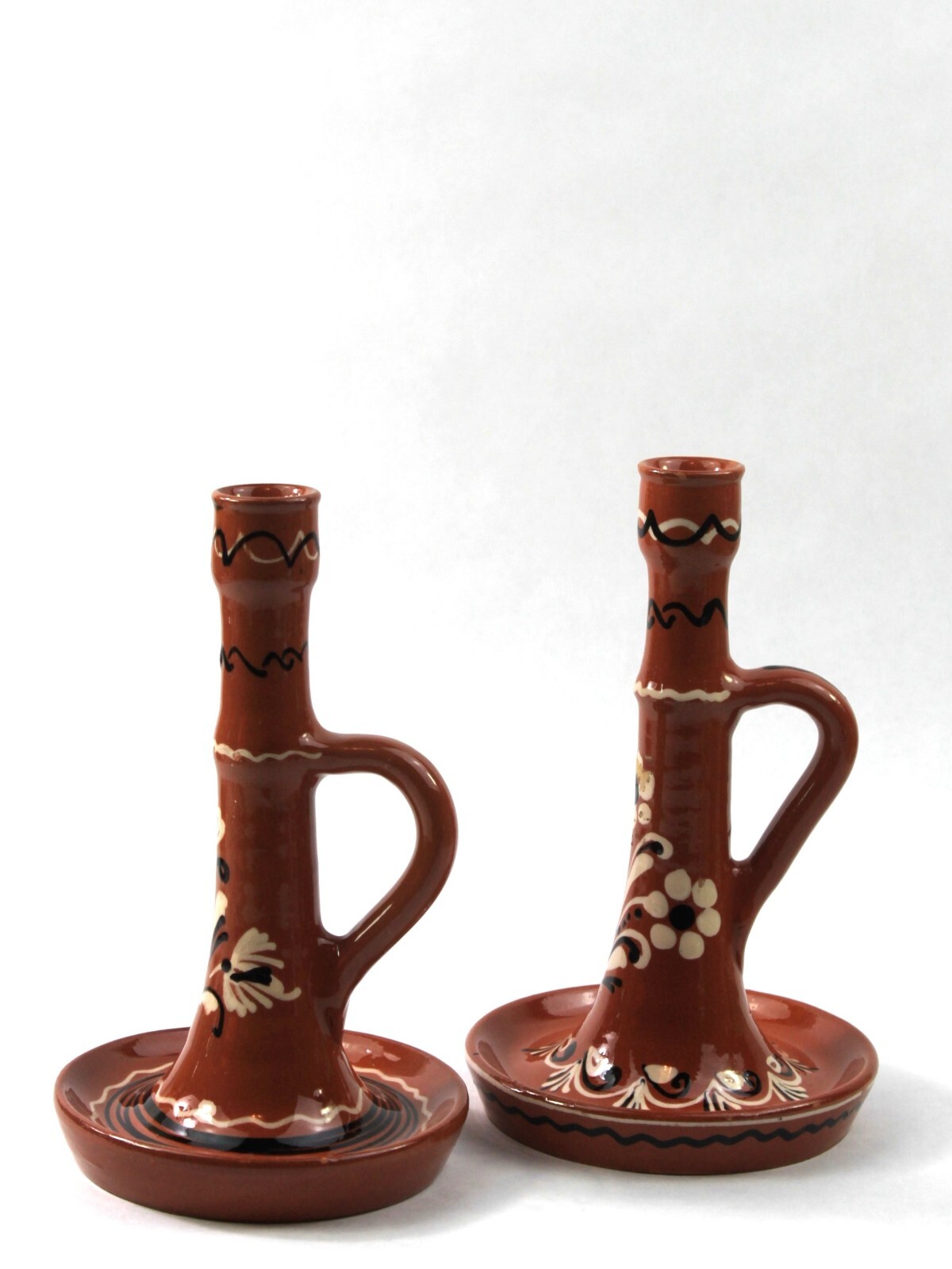 Vintage Handmade Redware Pottery Candlestick Candleholder Set | eBay