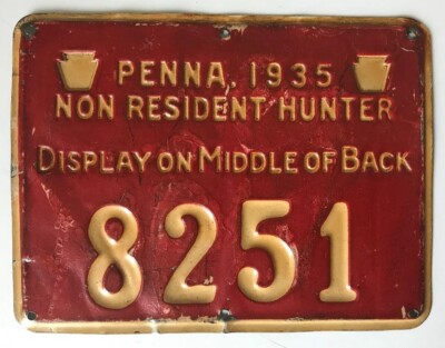 1935 PA Pennsylvania Non Resident Hunting License #8251 PGC Game ...