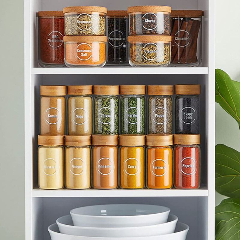 144 Printed Spice Jars Labels Pantry Stickers Chalkboard Round Spices ...