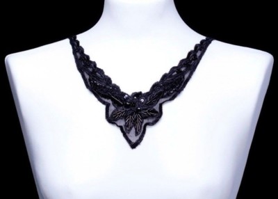 2 × Black V Shaped Lace Neckline Trim - Ladies Dress Applique Motif ...