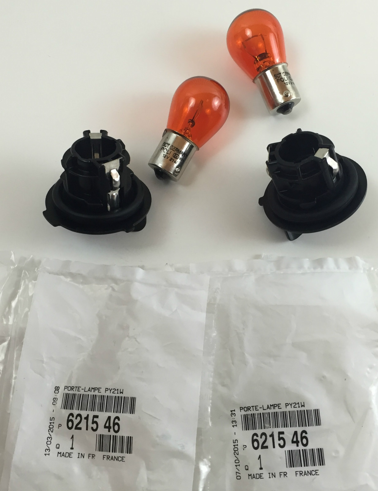 2X CITROEN / PEUGEOT Lamp Holder 6215 46 + PY21W Bulb SCT GERMANY C4 C5 ...