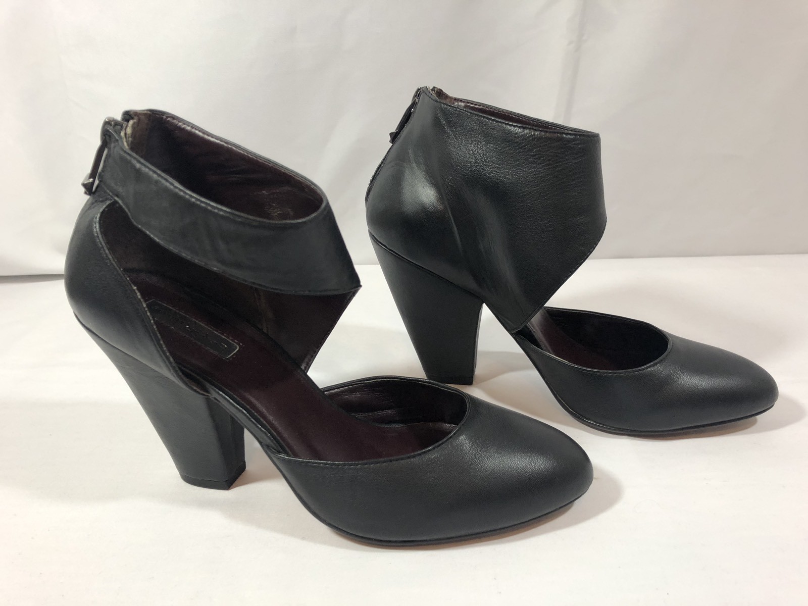 REPORT FOOTWEAR ANNONA Black Leather Pump Leather Heels Zipper Women US ...