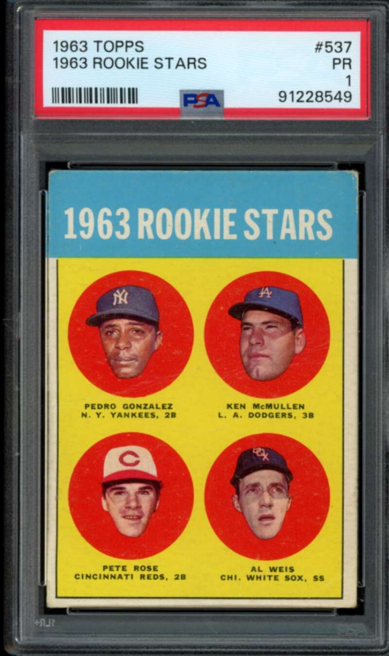 1963 Topps #537 Gonzalez / McMullen / Rose PSA 1 1963 Rookie Stars ...
