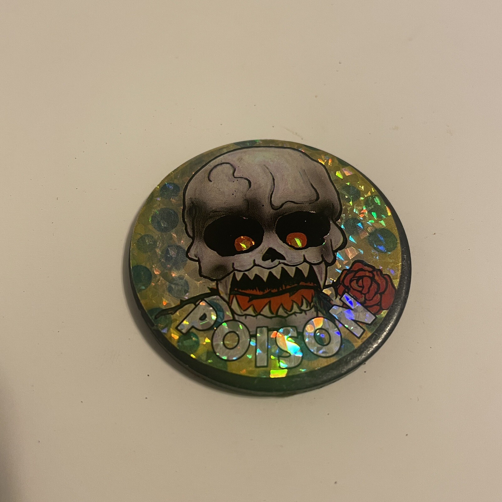 Vintage Pogs Metal Slammer 1990s - POISON SKULL ROSE - FAST FREE SHIP ...