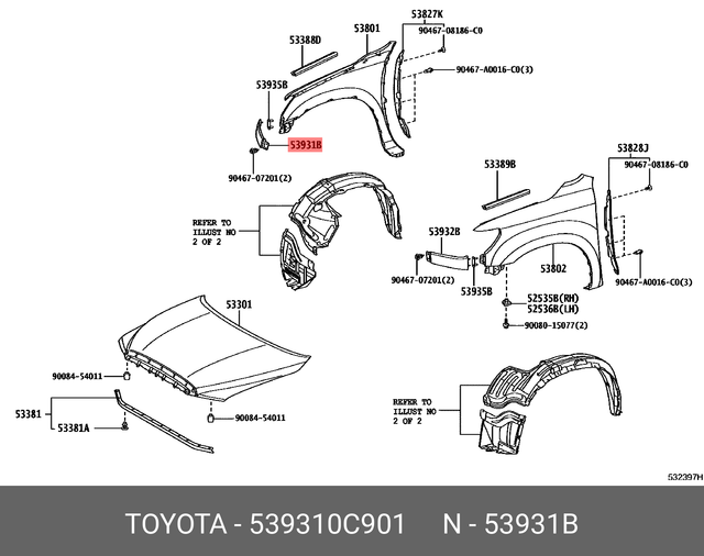Genuine OE panel front end right 539310C901 for TOYOTA 53931-0C901 ...