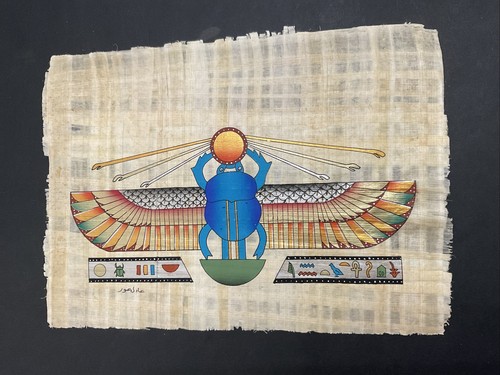 Vintage Egyptian Papyrus Hand Painted - The Winged Scarab -13x9” | eBay