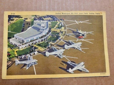 1954 "BIG D" DALLAS TEXAS LOVE FIELD AIRPORT BRANIFF AIRLINES TERMINAL ...