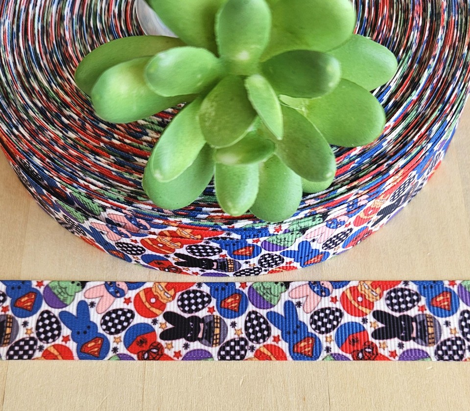 7/8" (1 YD) Peep Grosgrain Ribbon Superhero Easter Bunny Superman Hulk ...