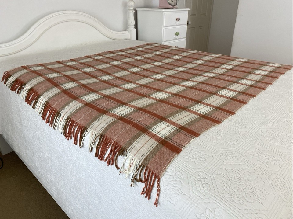 Tessilechiti Italy Brown Plaid Check Fringe Throw Rug Blanket 160cm x ...