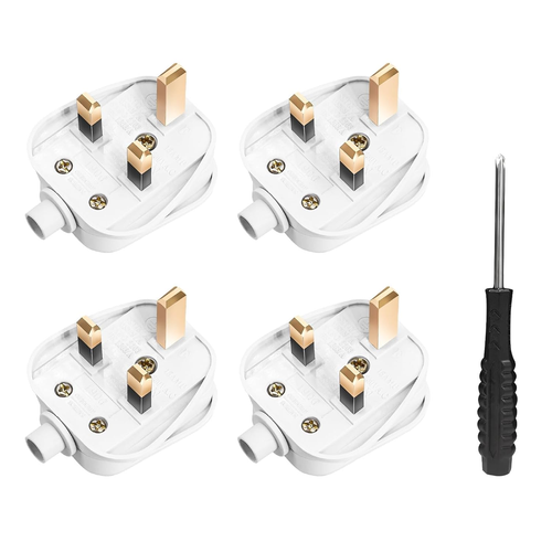 UK Plugs with 13 AMP Fused, 3 Pin Mains Plug with Cord Grip Rewireable ...