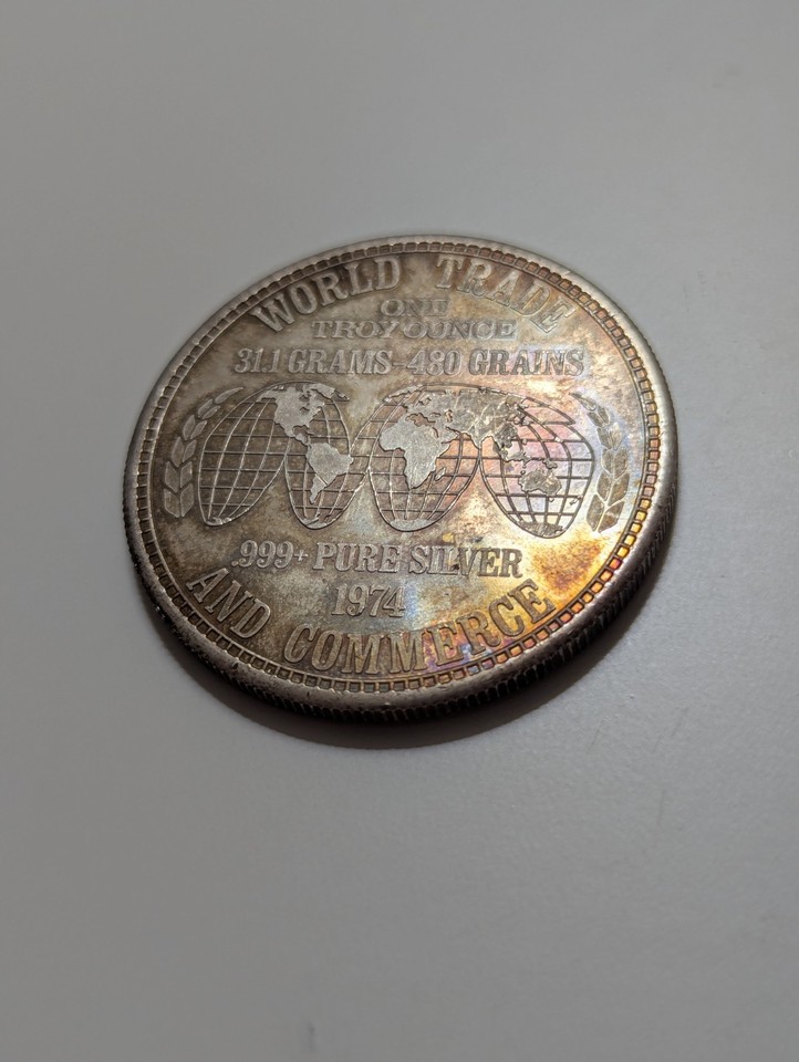 Vintage Toned 1974 USSC World Trade 1 Oz 999 Silver Round | eBay