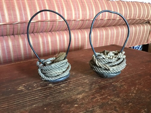 TWO ANTIQUE DUCK DECOY LEAD WEIGHTS W/ IORN LOOPS AND STRING LINES | eBay